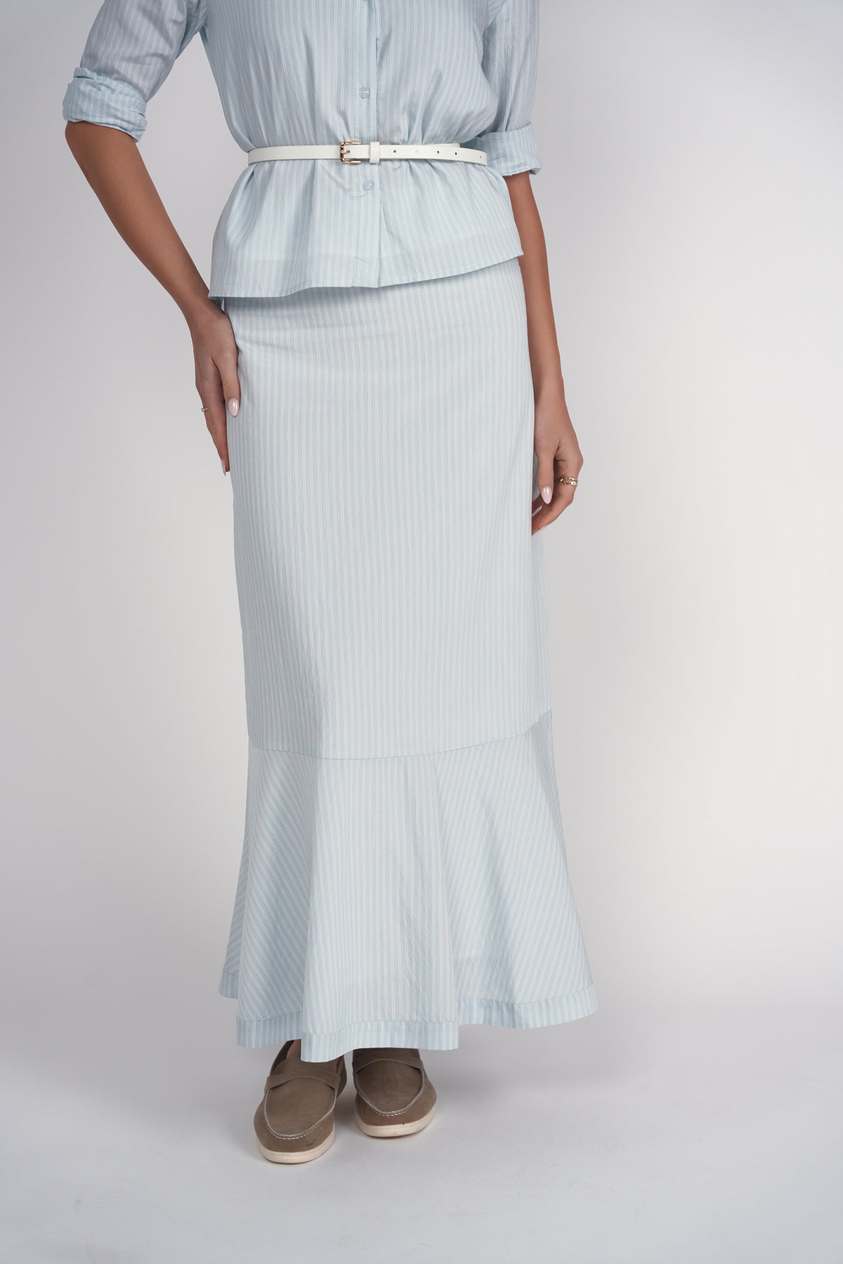 Linda Skirt- Light Blue Pinstripes | Adina Las Vegas