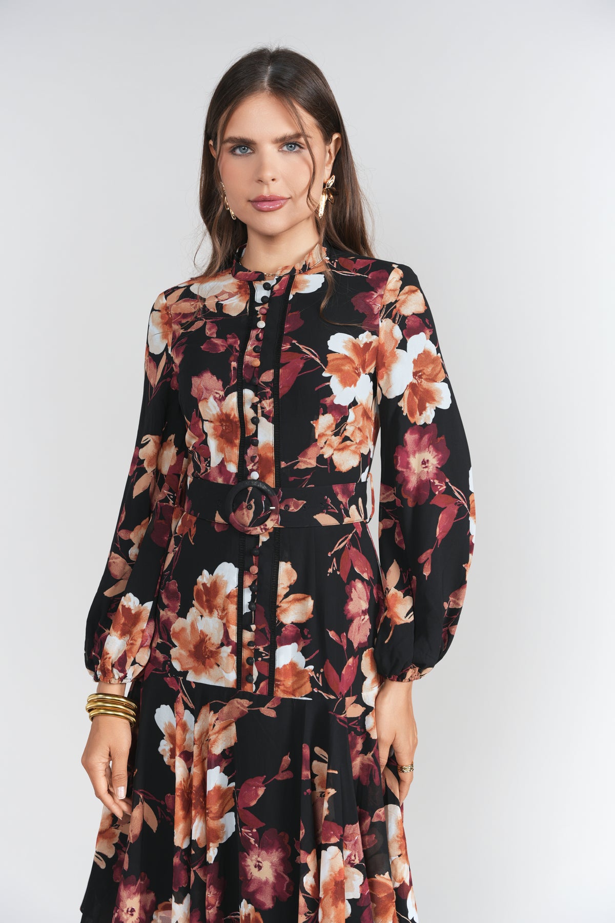 Sophie Dress- Brown Floral Chiffon | Adina Las Vegas